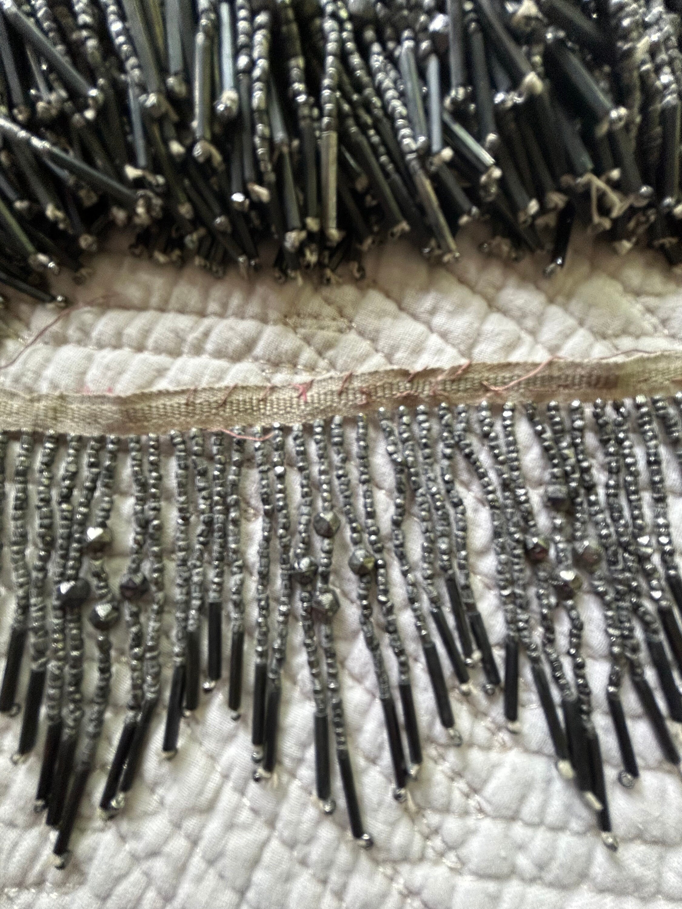 Antique Rare FRENCH STEELCUT BEADED Fringes Gray Trim Beaded Tassel ...