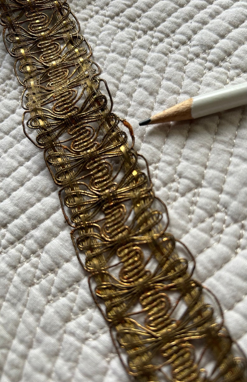 Rare ANTIQUE METALLIC LACE Trim Victorian Metallic Gold Ribbon Wide Scalloped Border Trim Edging ...