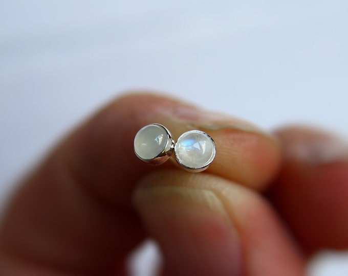 Rainbow Moonstone Earrings, Moonstone Stud Earrings, Sterling Silver ...