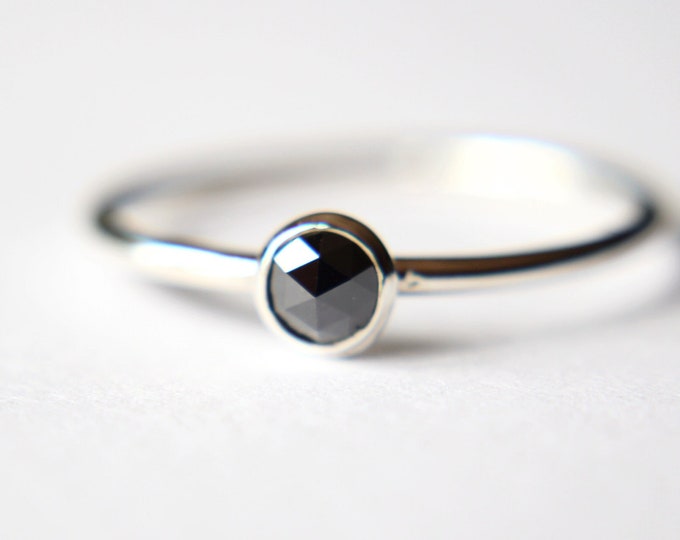 Rose Cut Black Onyx Stacking Ring, Onyx Ring, Natural Gemstone Ring ...