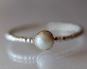 Silver Pearl Ring | Etsy