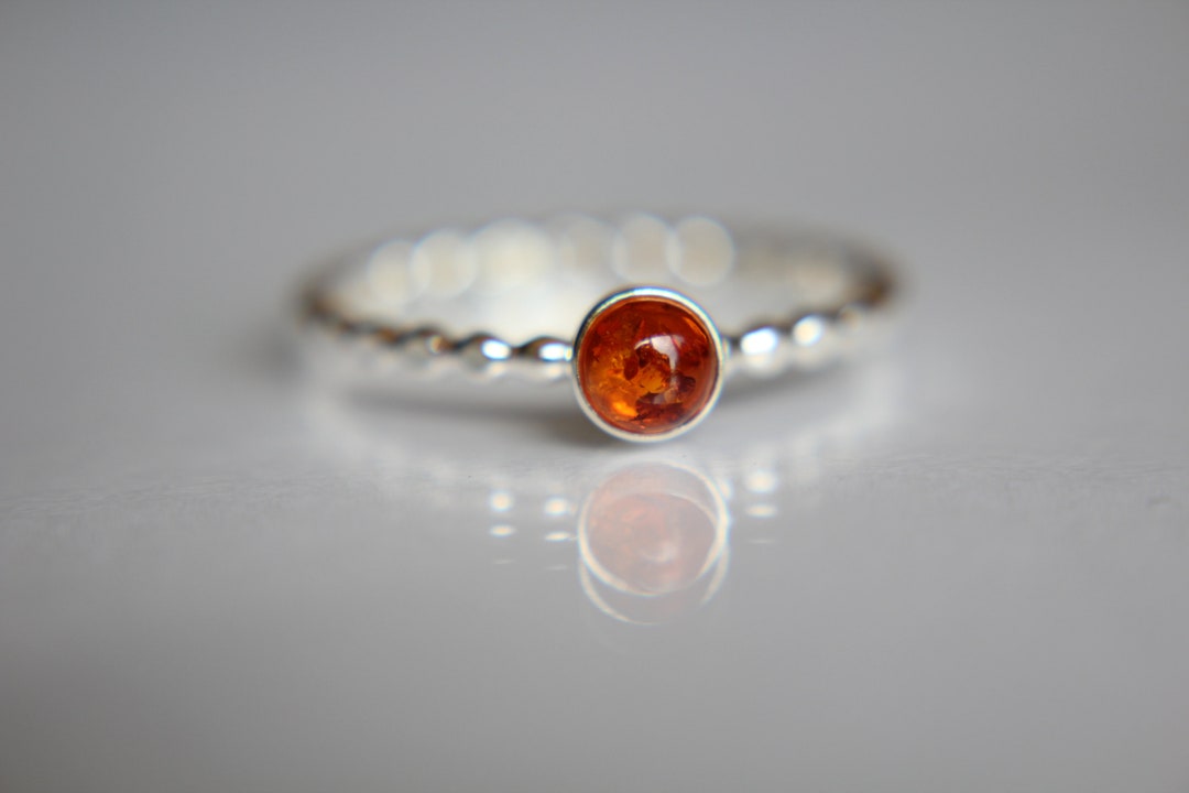 Beaded Amber Stacking Ring, Amber Ring, Natural Amber Ring, Baltic ...