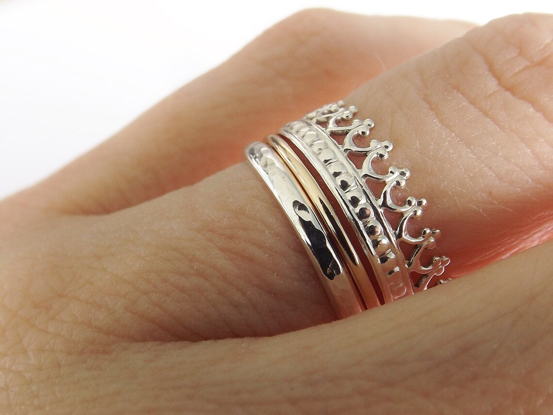 Crown Ring Setcrown Ringhalf Round Ringsgold and Silver - Etsy