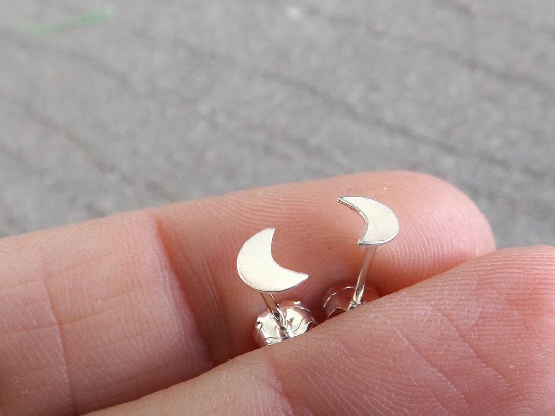 Silver Moon Earrings, Silver Crescent Earrings, Tiny Moon Studs, Silver Crescent Studs, Boho ...
