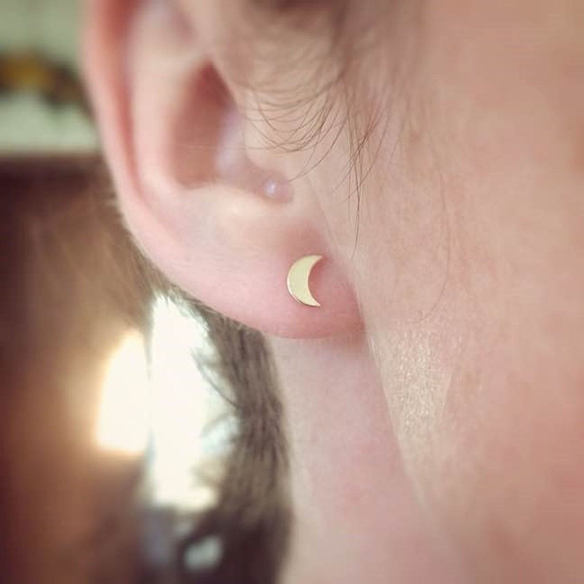 Gold Moon Earrings, Gold Crescent Earrings, Tiny Moon Studs, Gold ...
