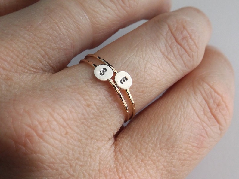 Skinny Gold Initial Stacking Ring Personalized Rings - Etsy