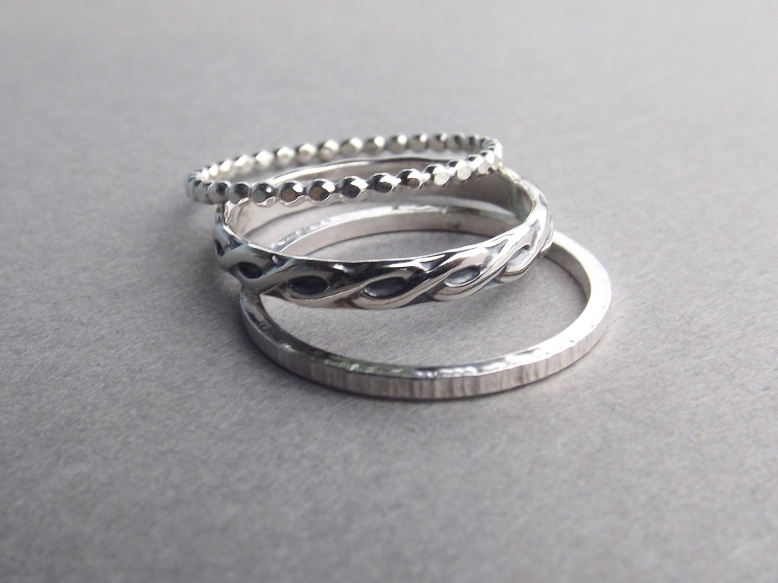 Thick Boho Modern Design Tri Textured Ring Set Sterling - Etsy