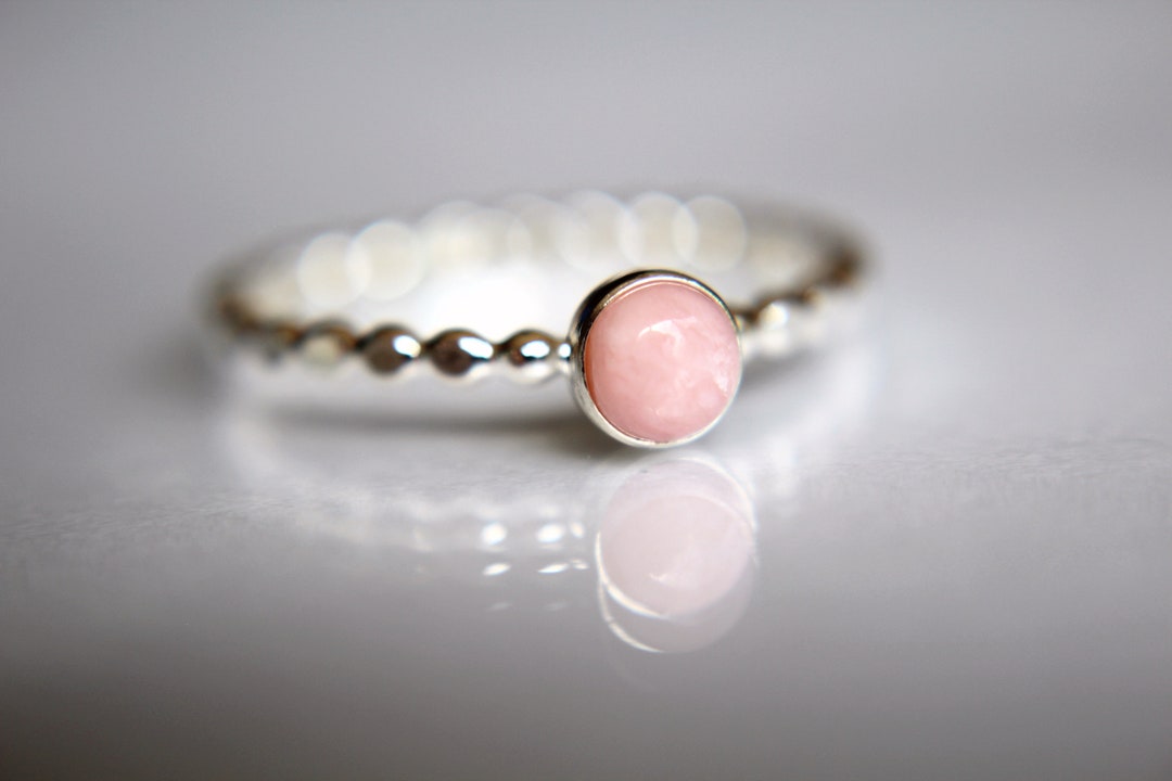Beaded Pink Coral Stacking Ring, Coral Ring, Natural Gemstone Ring ...