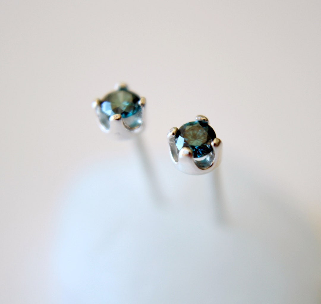 Blue Diamond Earrings, Diamond Earrings, Tiny Blue Diamond Earrings ...