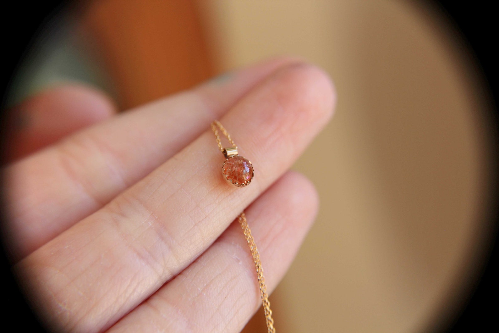 Sunstone Necklace Tiny Necklace Delicate Necklace Stone - Etsy