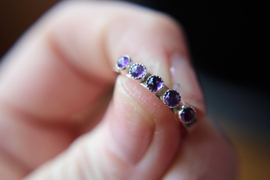 Multi Amethyst Stacking Ring, Amethyst Ring, Natural Gem Ring, February Birthstone, Amethyst ...