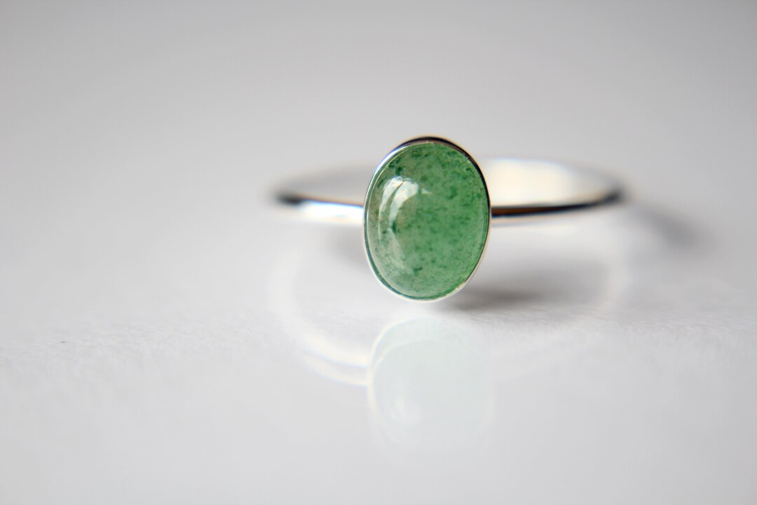 Oval Aventurine Ring, Gemstone Ring, Tiny Green Aventurine Ring, Green ...