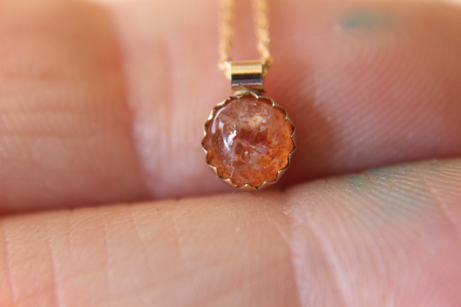 Sunstone Necklace Tiny Necklace Delicate Necklace Stone - Etsy
