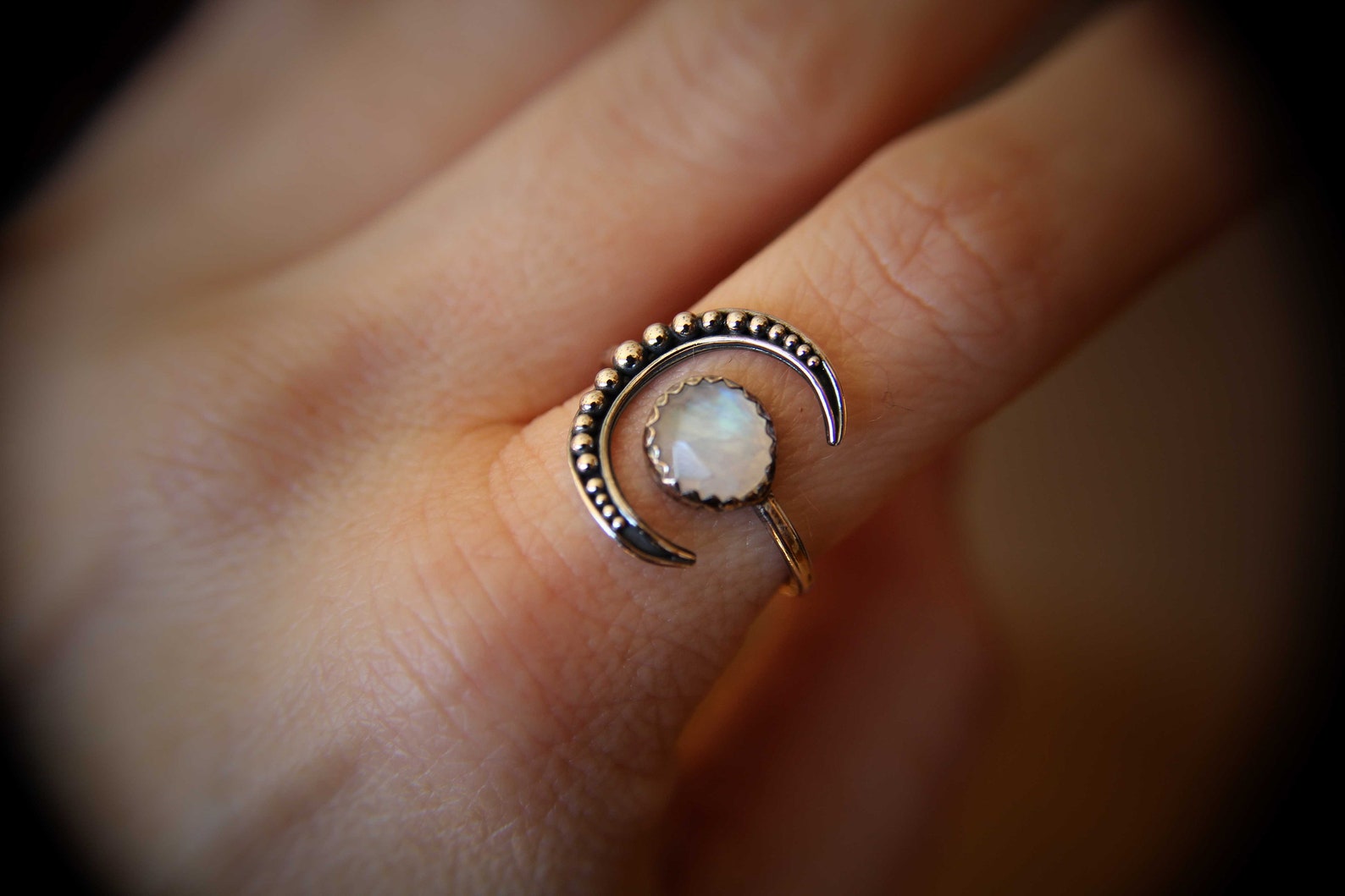 Moon Ring Moonstone Ring Crescent Moon Ring Faceted - Etsy