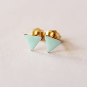 Triangle Earrings, Tiny Triangle Earrings, Gold Triangle Earrings, Turquoise Earrings, Enamel ...