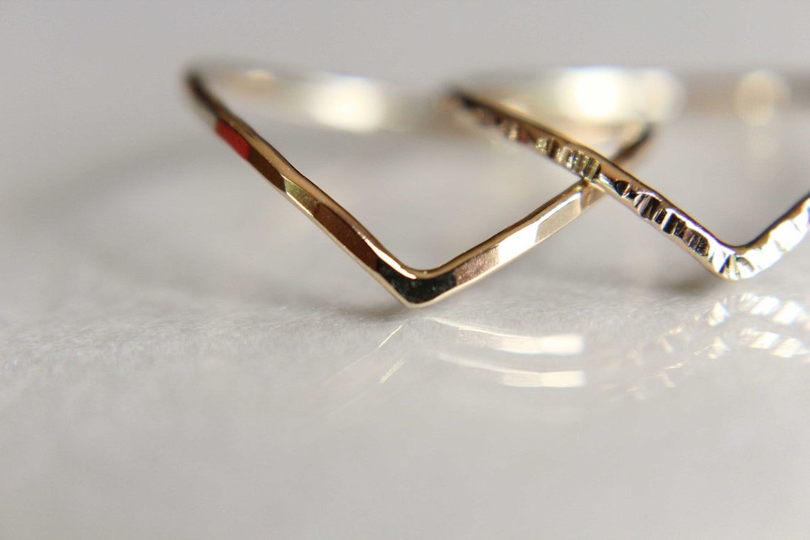 Chevron Ring Set Gold Chevron Rings Textured Boho Ring - Etsy