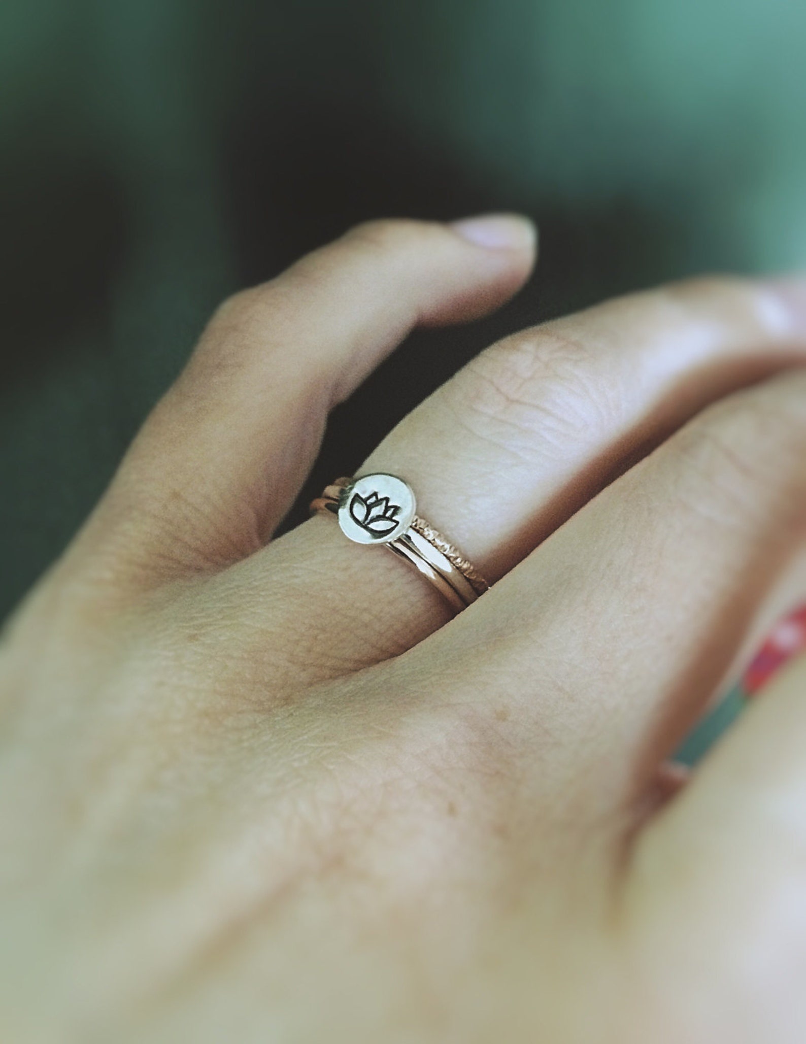 Lotus Ring Set, Lotus Rings, Sterling Silver Stack Rings, Rose Gold ...