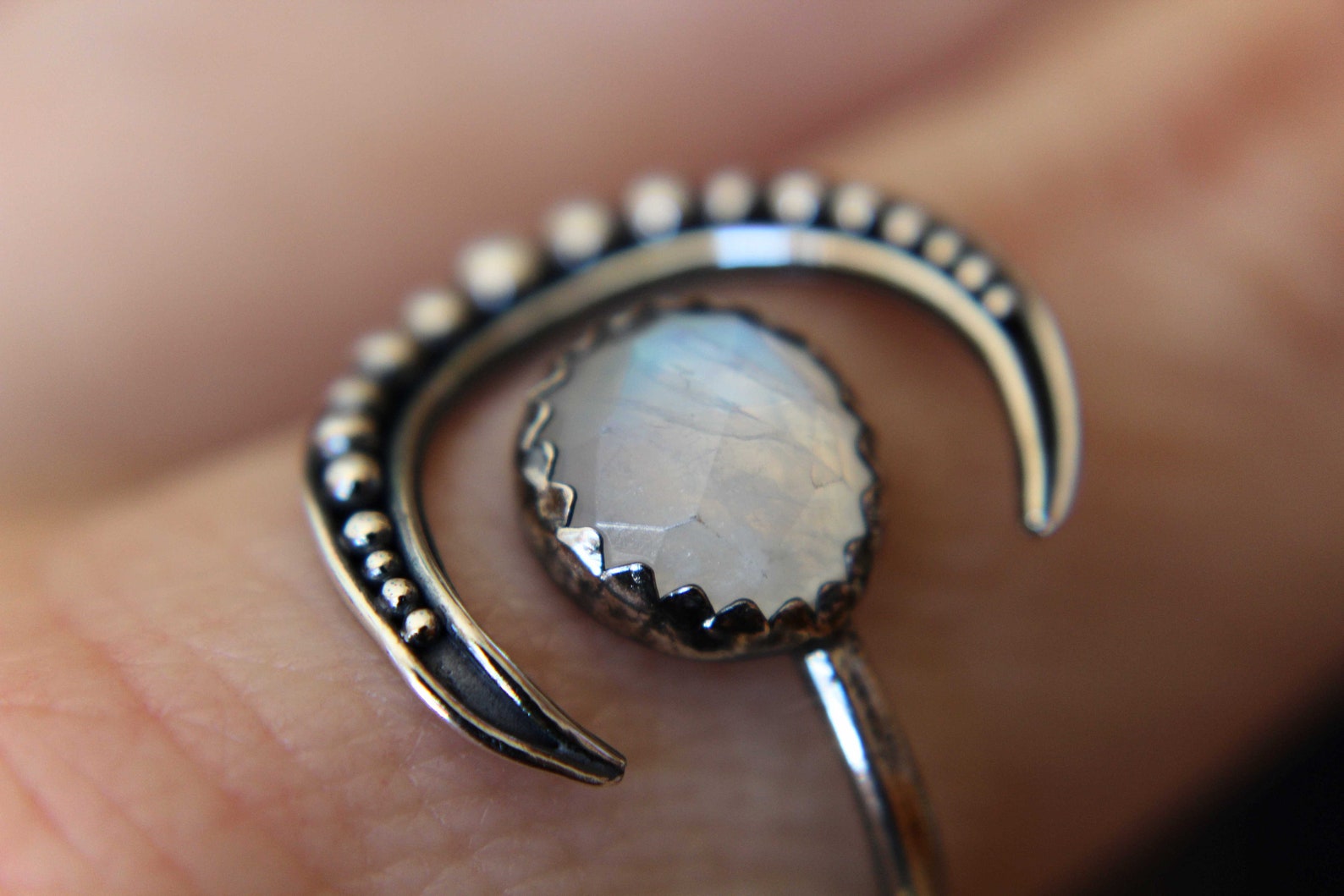 Moon Ring Moonstone Ring Crescent Moon Ring Faceted - Etsy