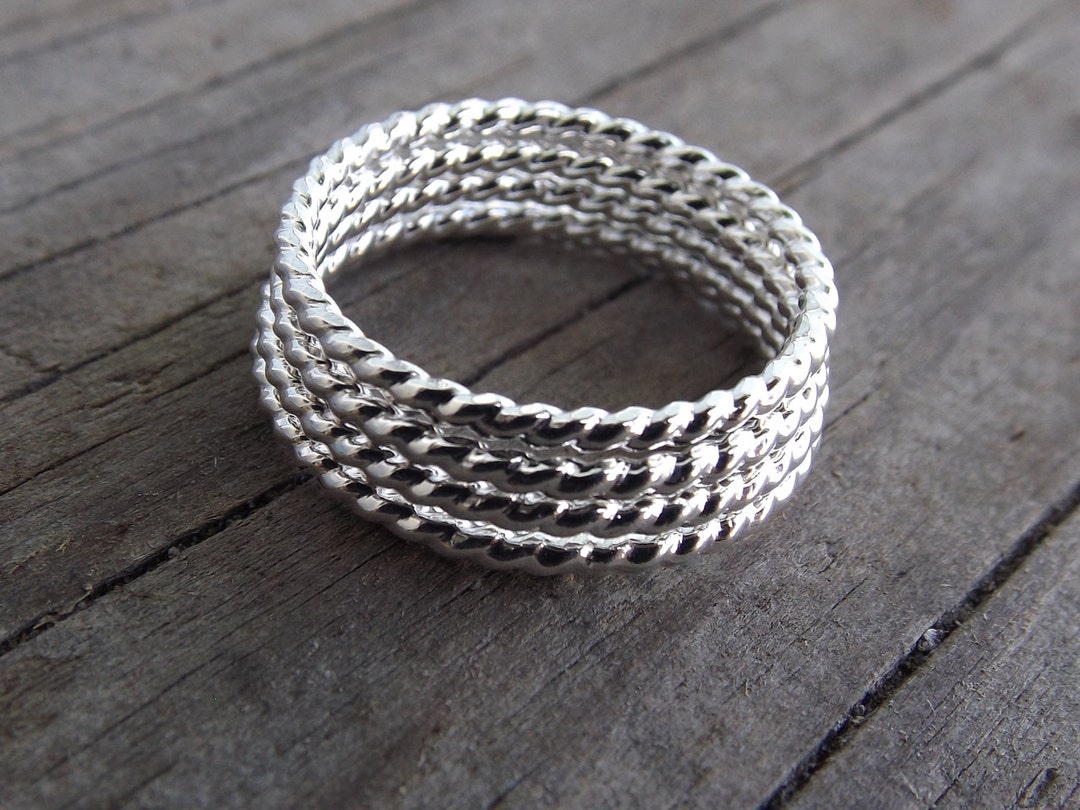 Silver Rope Ring, Stackable Ring, Twisted Ring, Rope Band, Simple Band ...