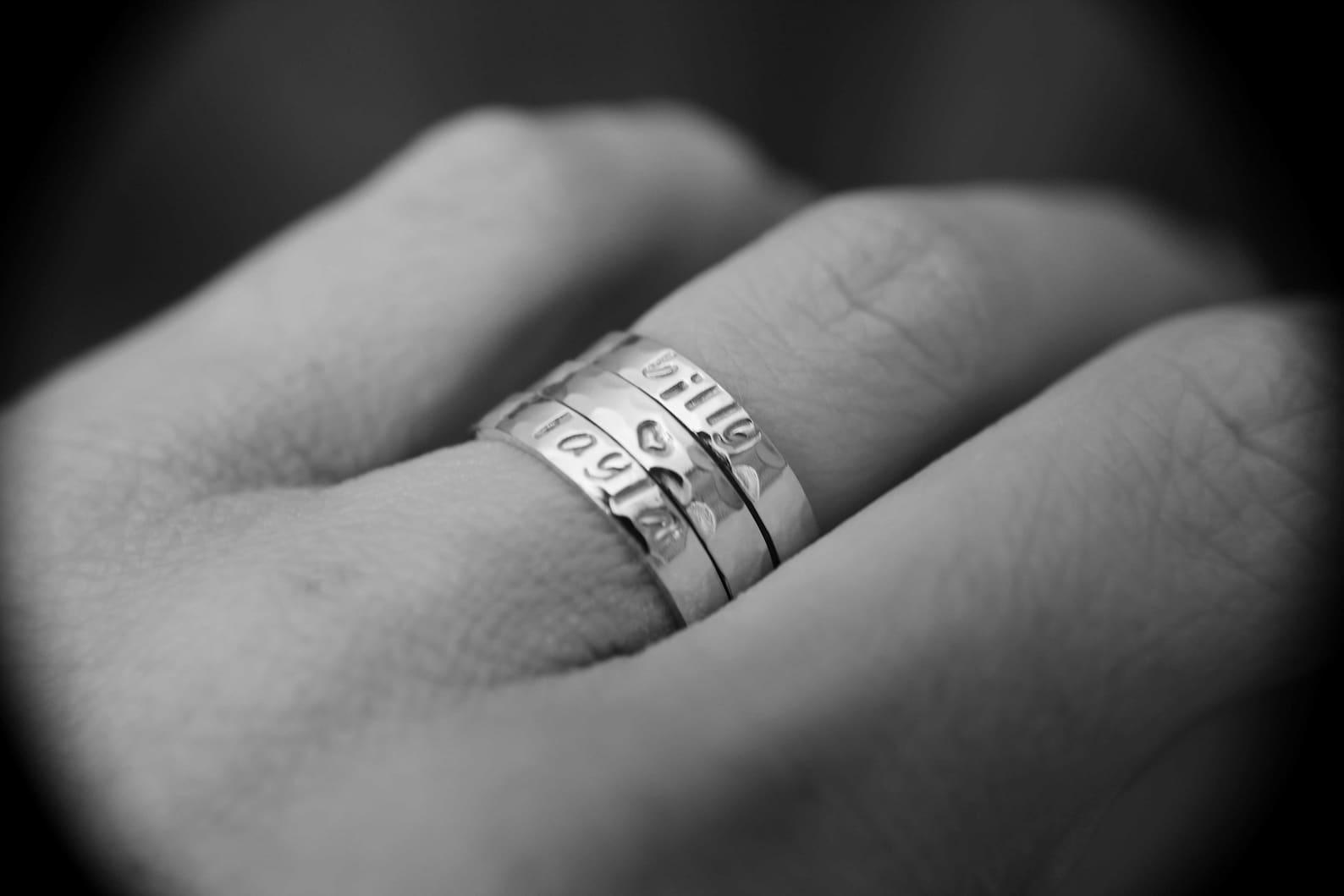 Hand Stamped Sterling Silver Stackable Rings Personalized | Etsy