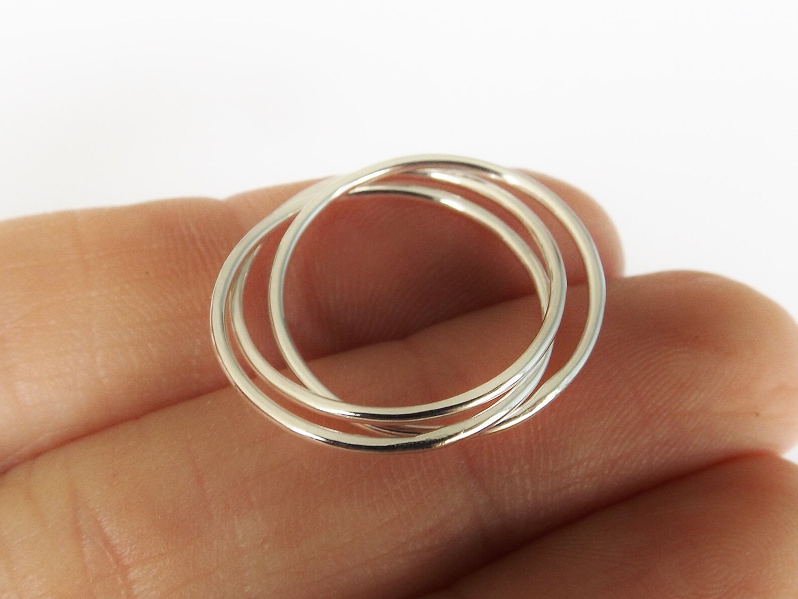 Slim Interlocking Rings, 3 Thin Sterling Bands, Tri Band Rings, Rolling ...