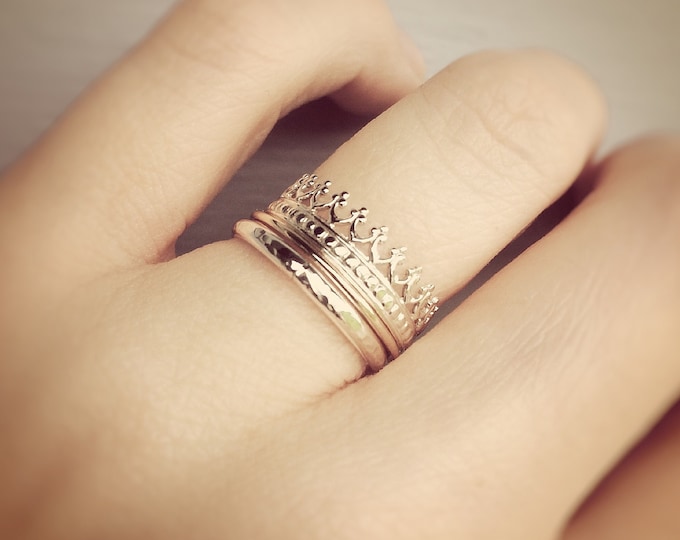Crown Ring Set,crown Ring,half Round Rings,gold and Silver Set,ring ...