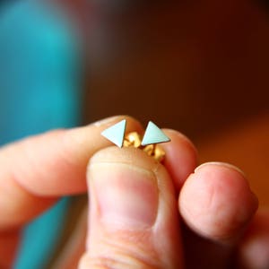 Triangle Earrings, Tiny Triangle Earrings, Gold Triangle Earrings, Turquoise Earrings, Enamel ...