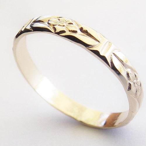 14k Gold Ring 14k Gold Pattern Ring Gold Ring Floral Ring | Etsy