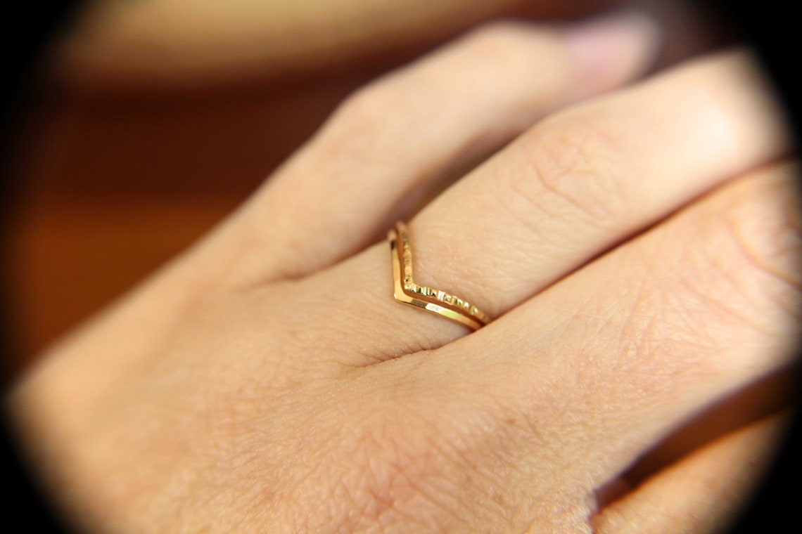 Chevron Ring Set Gold Chevron Rings Textured Boho Ring - Etsy