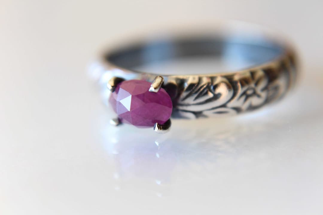 Ruby Ring, Natural Raw Ruby Ring, Floral Ruby Ring, Boho Ring, Stacking ...