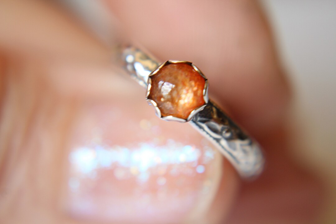Sunstone Stacking Ring, Sunstone Ring, Sunstone Floral Ring, Birthstone ...