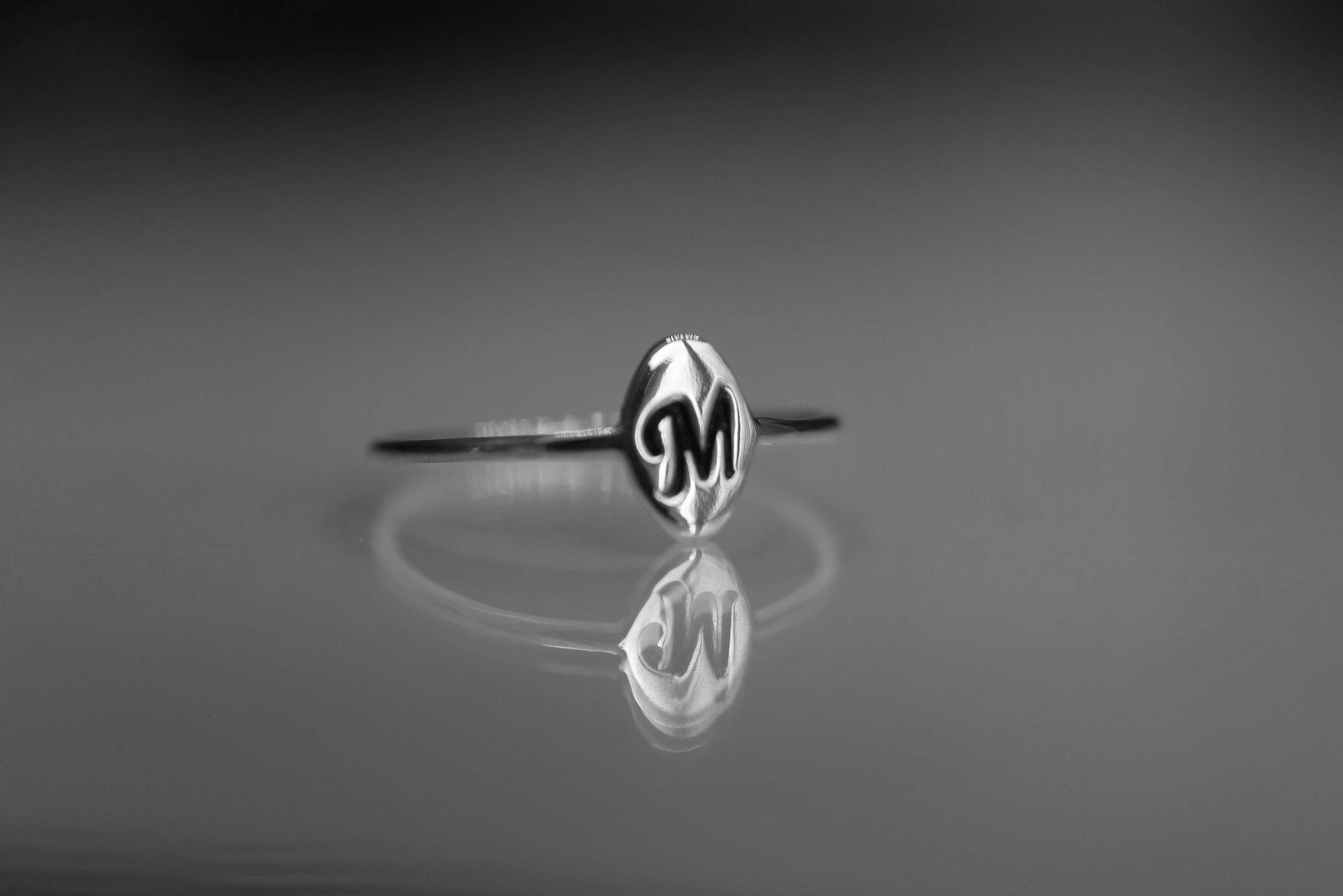 Oval Initial Stacking Ring Personalized Oval Ring Minimalist | Etsy