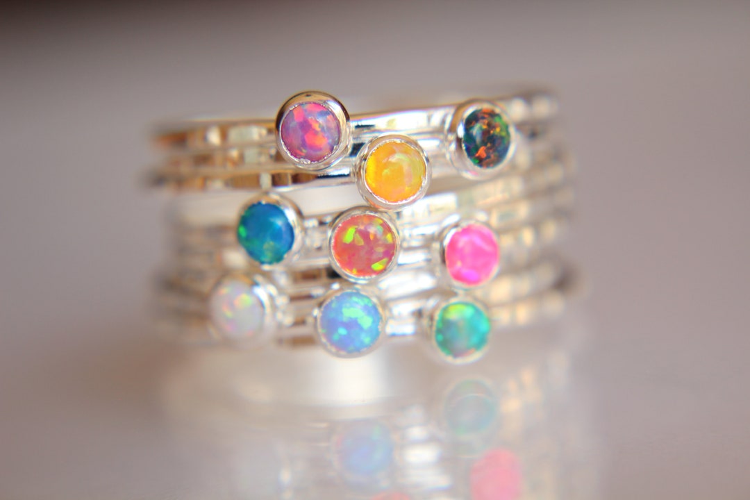 Textured Opal Stacking Ring, Slim Ring, Stacking Gemstone Ring, Opal ...
