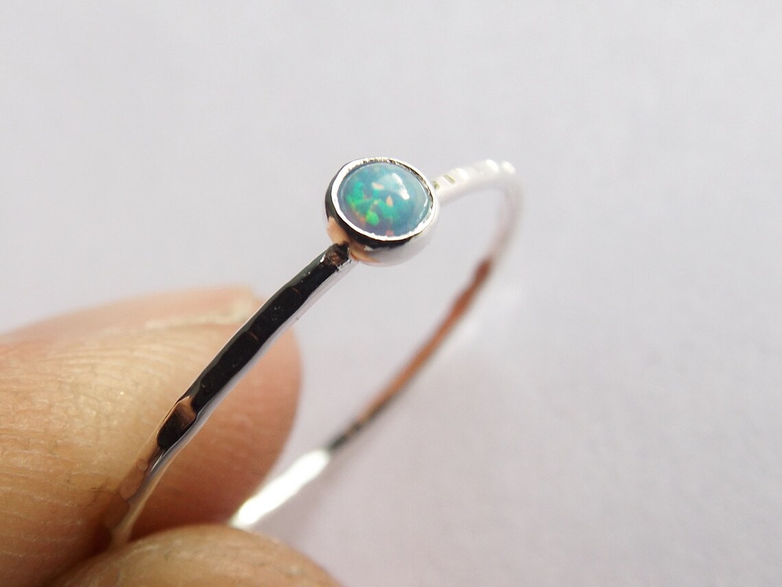 Blue Opal Stacking Ring Slim Ring Stacking Opal Ring Blue | Etsy