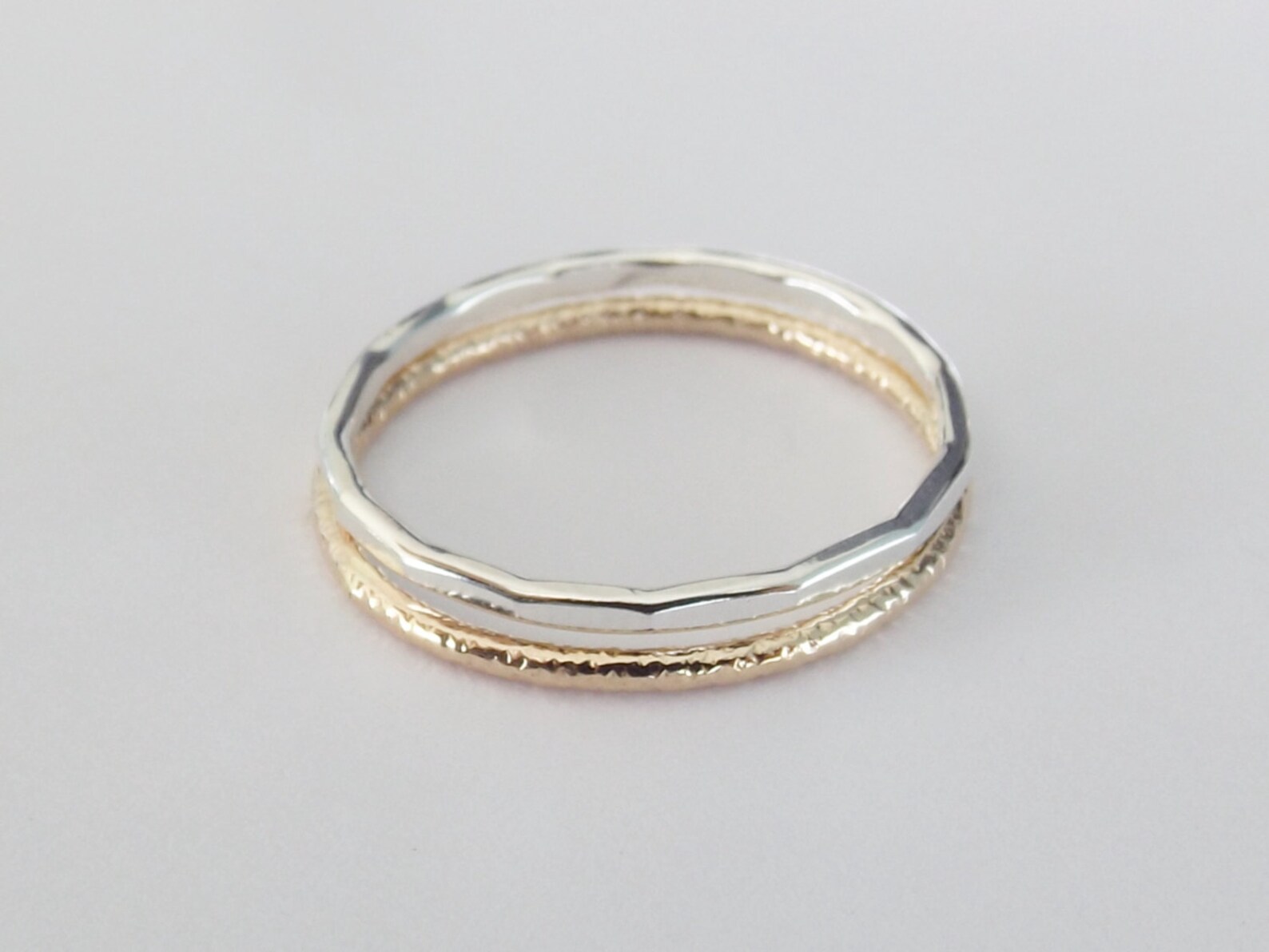 Simple Stacking Setmixed Metals Ring Settextured - Etsy