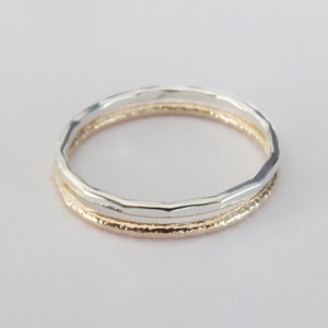 Simple Stacking Set,mixed Metals Ring Set,textured Rings,faceted Ring ...