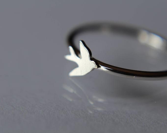 Sterling Silver Bird Ring, Stacking Bird Ring, Stackable, Stacking Ring, Silver Bird Band ...