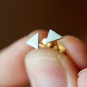 Triangle Earrings, Tiny Triangle Earrings, Gold Triangle Earrings, Turquoise Earrings, Enamel ...