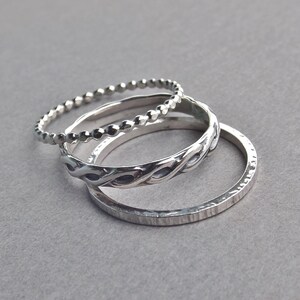 Thick Boho Modern Design Tri Textured Ring Set, Sterling Silver Thumb ...