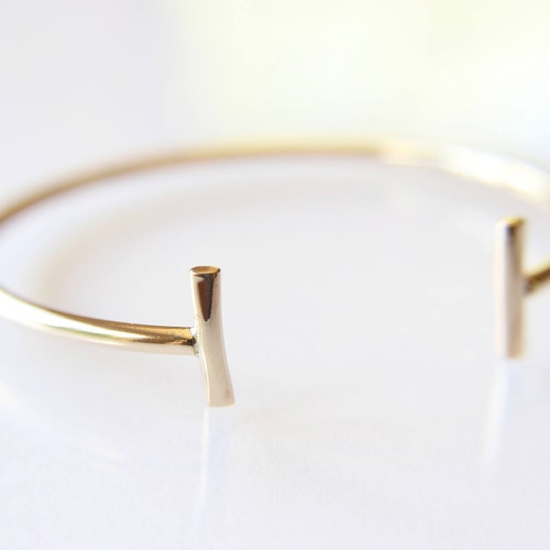 Minimalist Brass Gold T Bar Cuff Bracelet Gold Stacking - Etsy