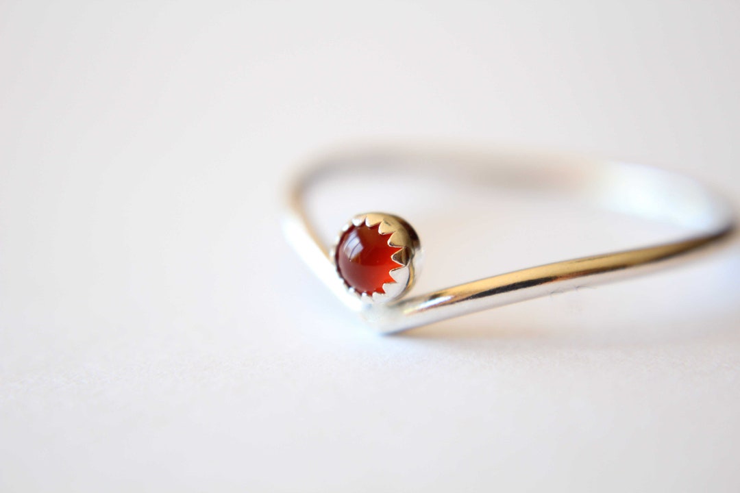 Chevron Ring, Stackable Ring, Birthstone Ring, Dainty Gemstone Ring, Minimalist Stackable ...