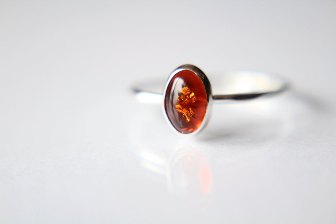 Oval Amber Stacking Ring, Amber Ring, Natural Amber Ring, Baltic Amber ...