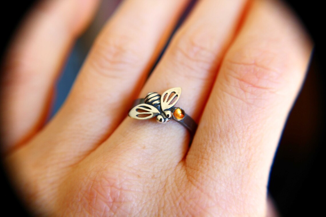 Bee Ring Citrine Ring Bumble Bee Ring Honey Bee Rings - Etsy