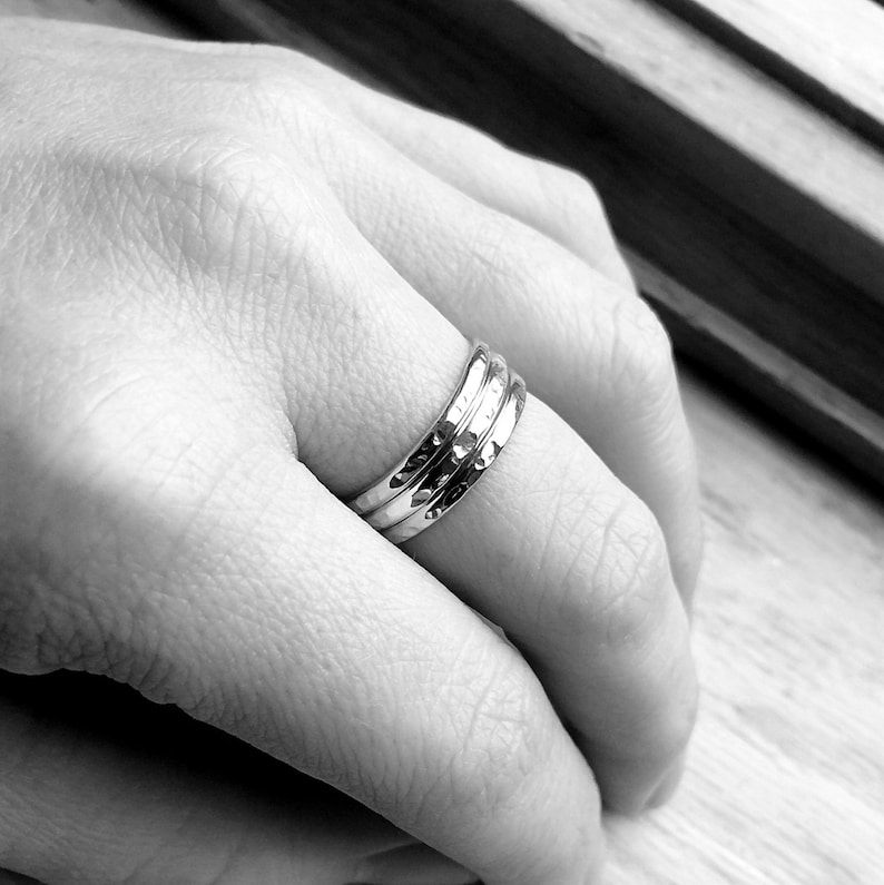 Simple Stacking Setmixed Metals Ring Settextured Ringsslim - Etsy