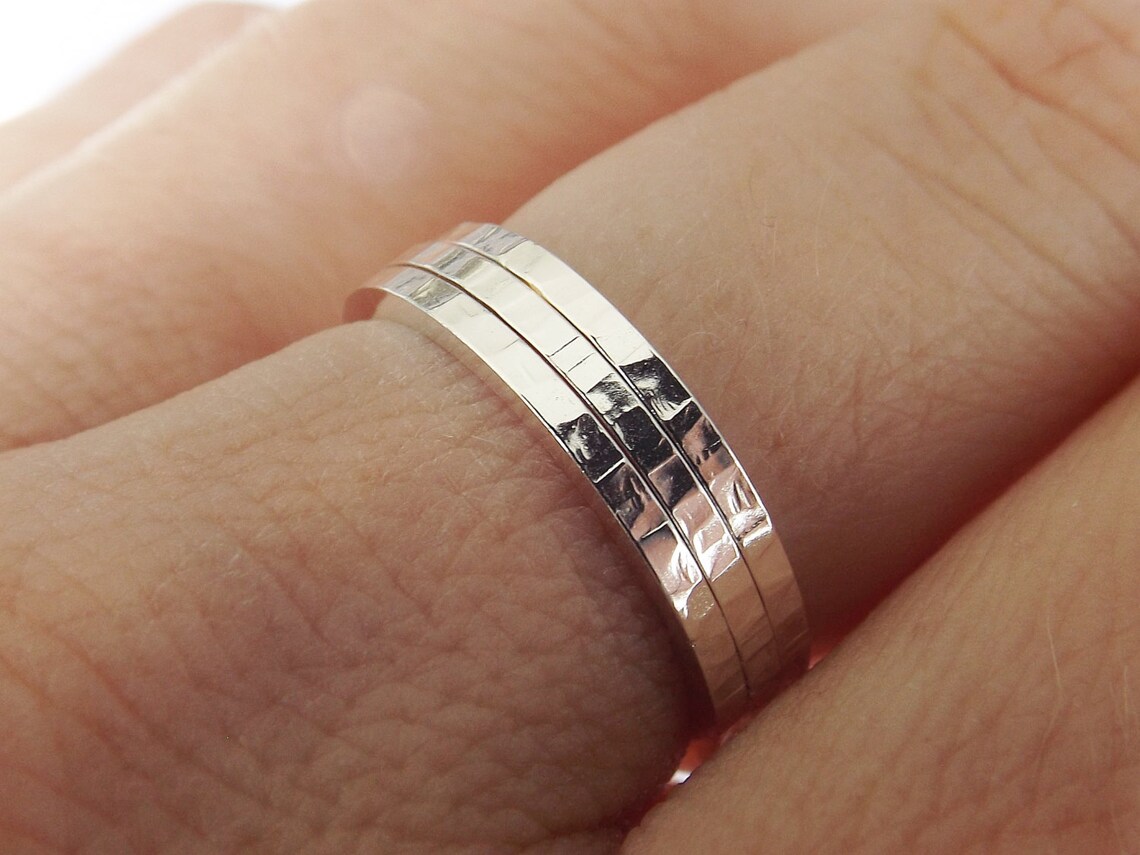 Hammered Square Stacking Ring 1 Square Knuckle Ringsstacking | Etsy