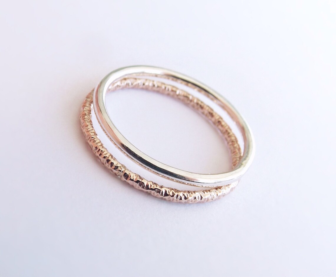 Simple Stacking Set Mixed Metals Ring Set Textured Rings - Etsy