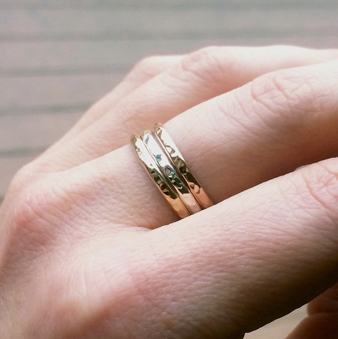 Simple Stacking Setmixed Metals Ring Settextured Ringsslim - Etsy