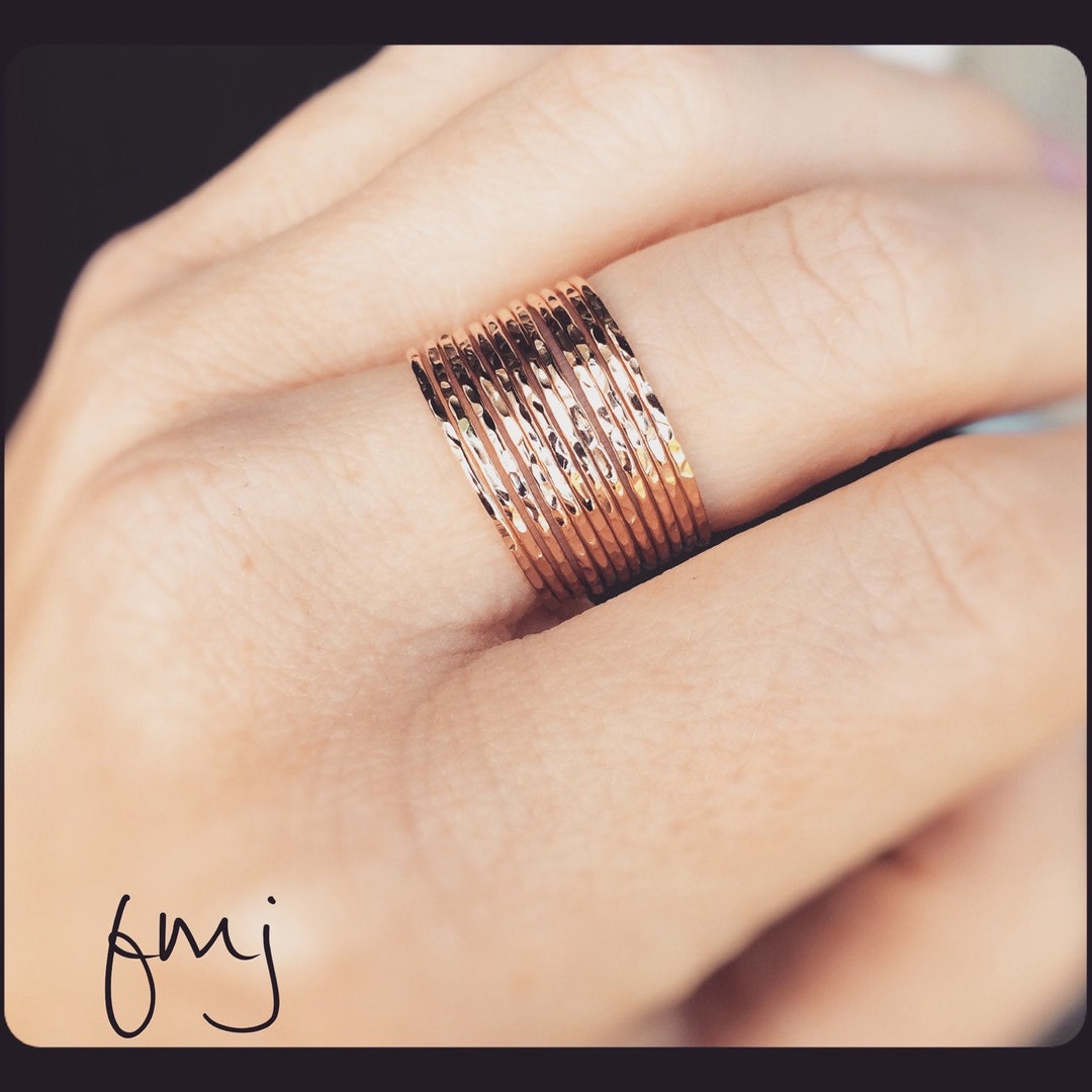 Super Skinny Stacking Ring Stack, Faceted Textured Ring Set, Ring Set ...