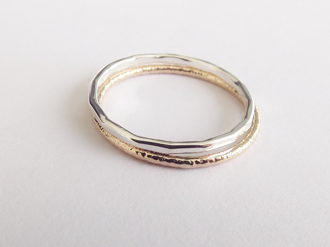 Simple Stacking Setmixed Metals Ring Settextured - Etsy