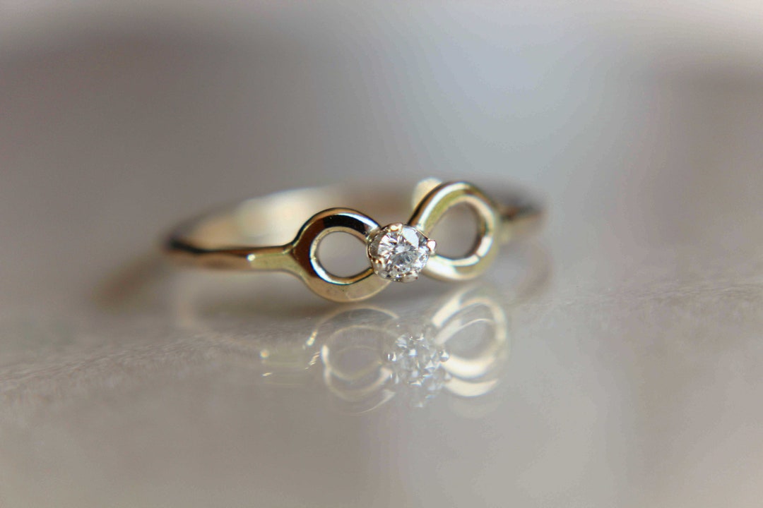 Diamond Infinity Ring, Dainty Forever Ring, Stacking Ring, Inifinity Ring, Open Infinity Ring ...